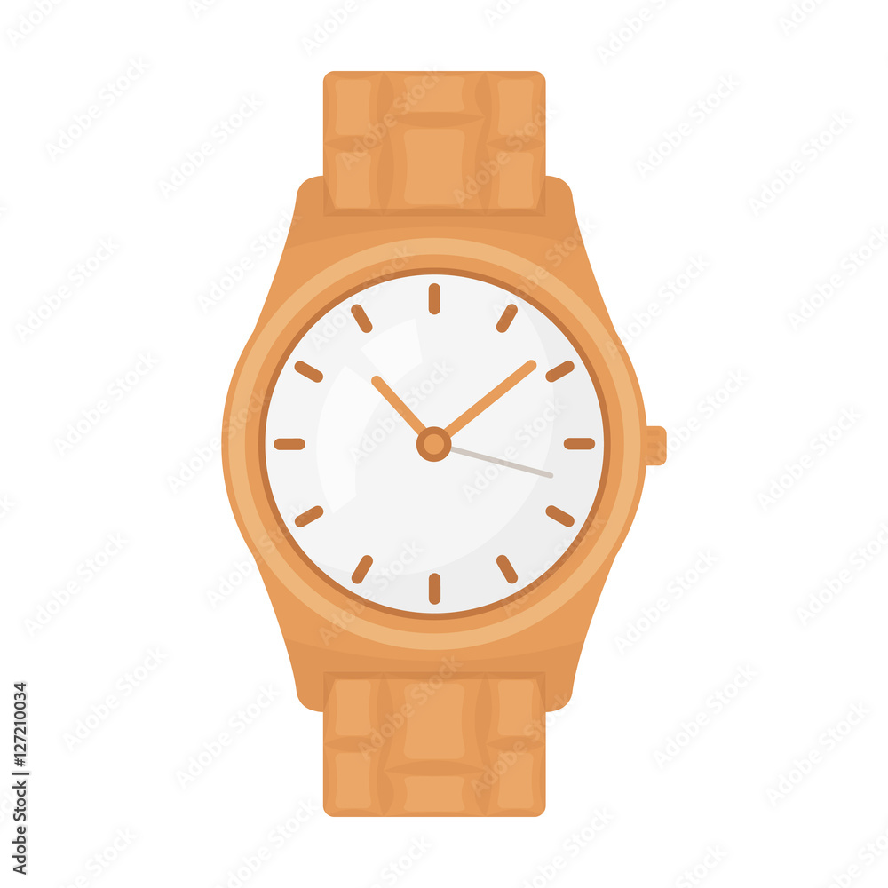 Golden watch icon in cartoon style isolated on white background ...