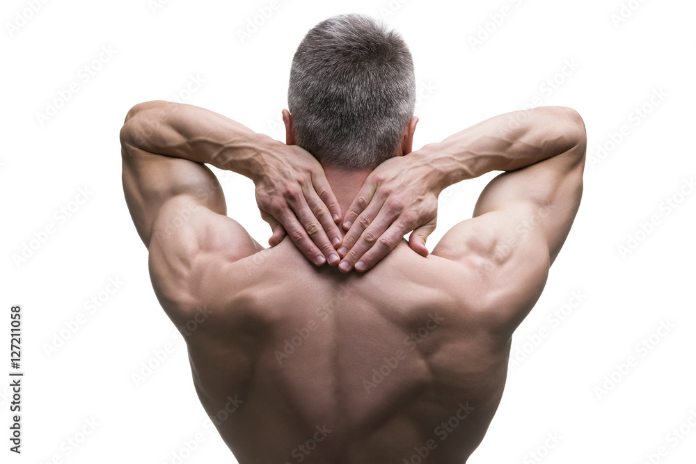 Muscular middle-aged man posing on white background, isolated studio ...