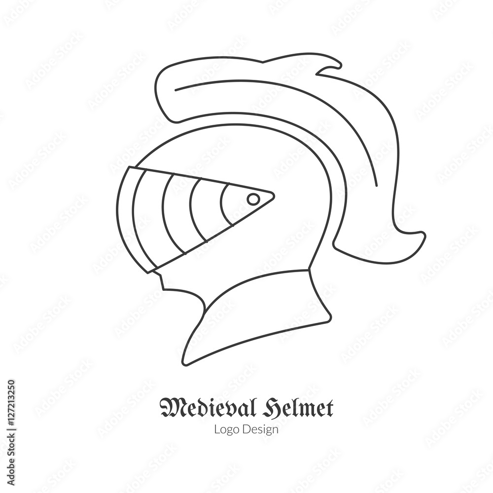 Medieval Knight protection helmet. Single logo in modern thin line ...