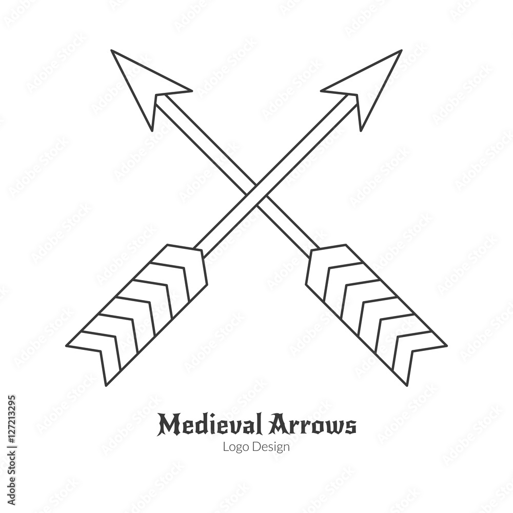 Medieval crossed arrows. Single archery, weapon logo, modern thin line ...