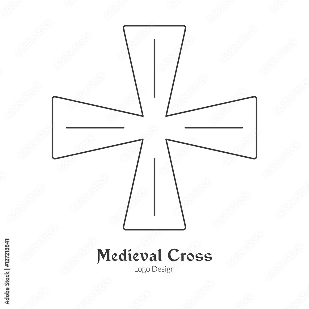Medieval knight cross, insignia symbol. Single logo in modern thin line ...