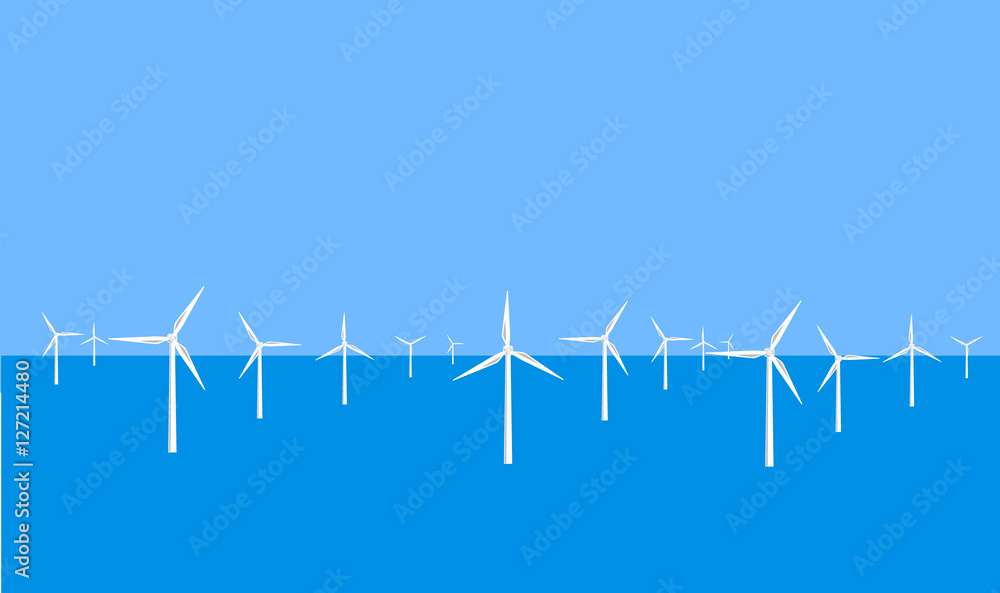 Vector image of an offshore wind turbine farm Stock Vector | Adobe Stock