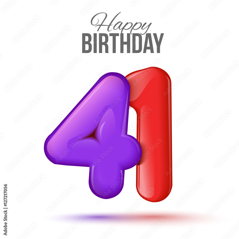 forty one birthday greeting card template with 3d shiny number forty ...