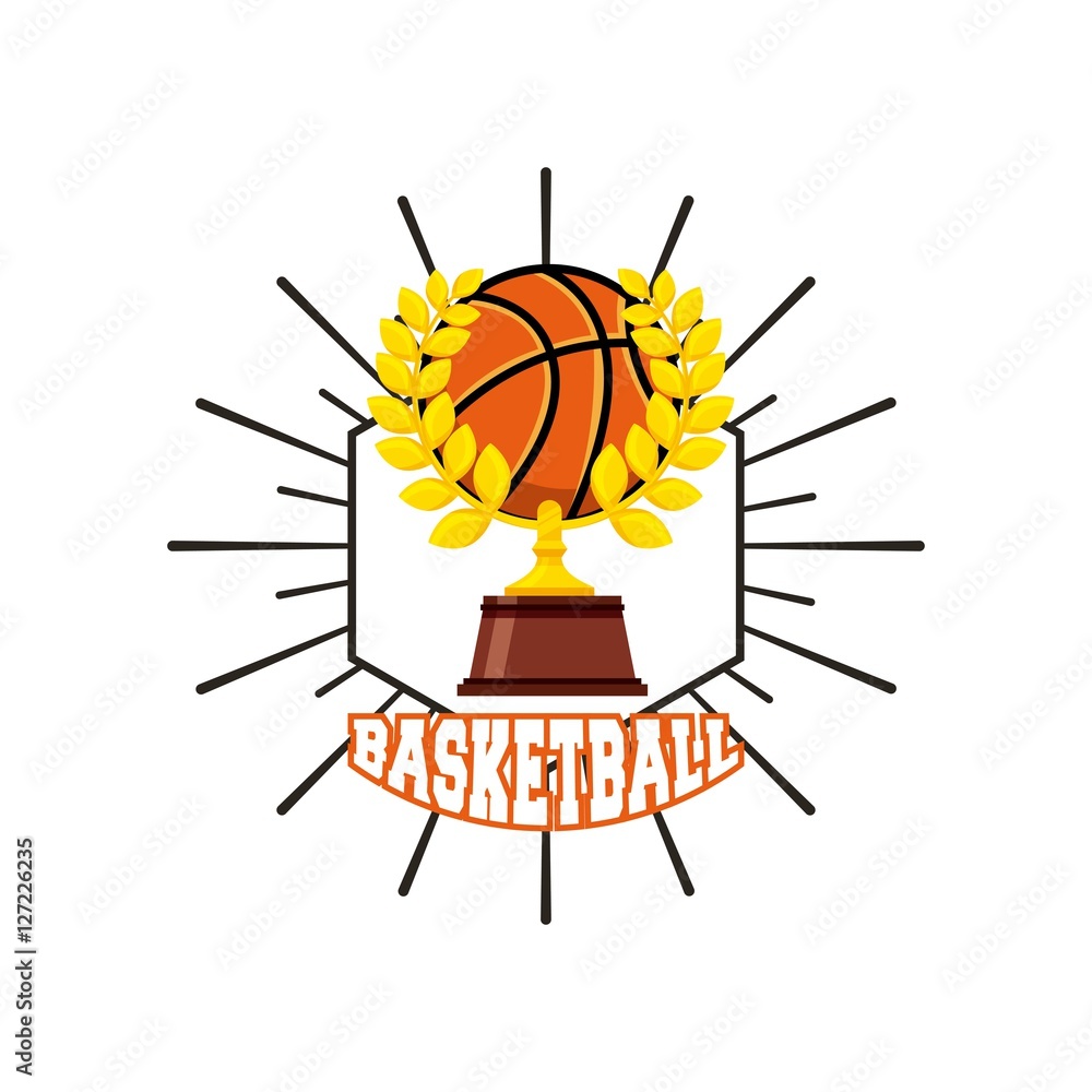 gold trophy in basketball ball shape with leaves wreath over white ...