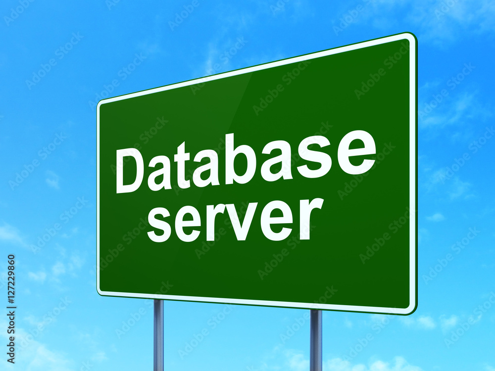 Programming concept: Database Server on road sign background Stock ...