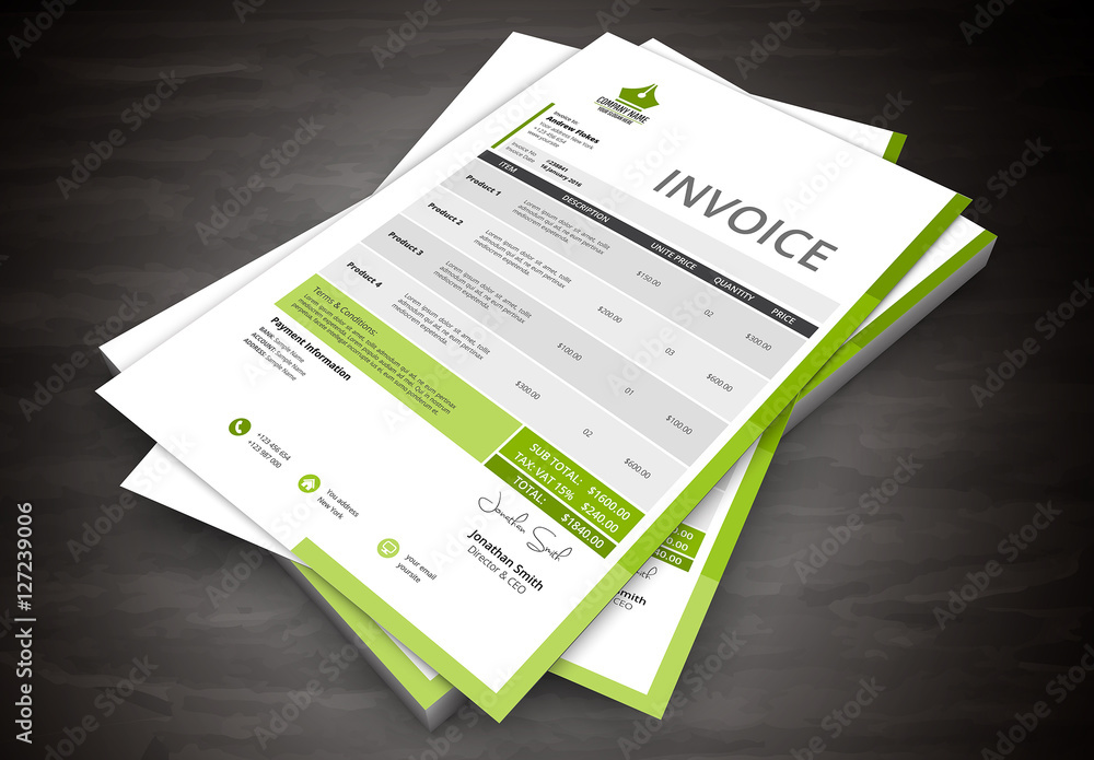 Green Border Invoice Layout Stock Template | Adobe Stock