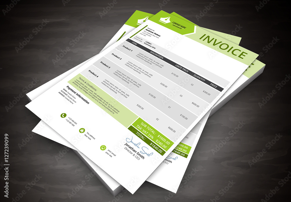Green Arrow Header Element Invoice Layout Stock Template | Adobe Stock