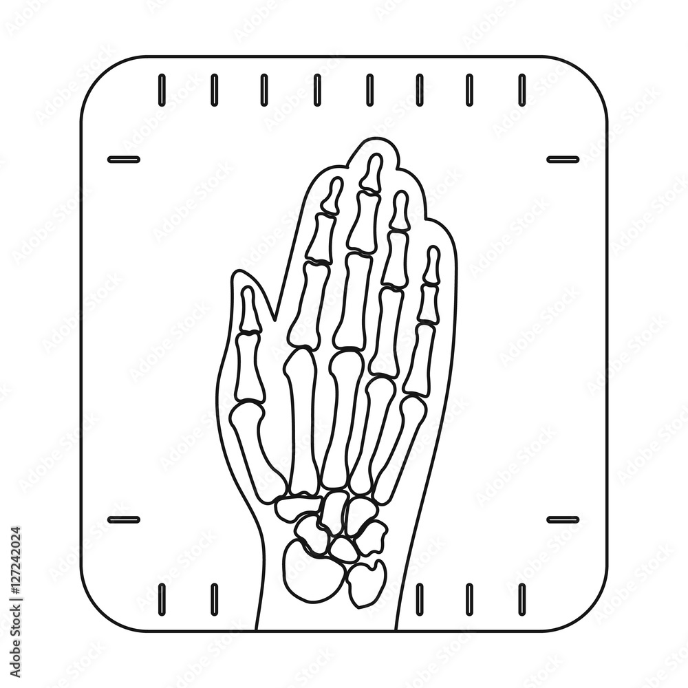 X-ray hand icon in outline style isolated on white background. Medicine ...