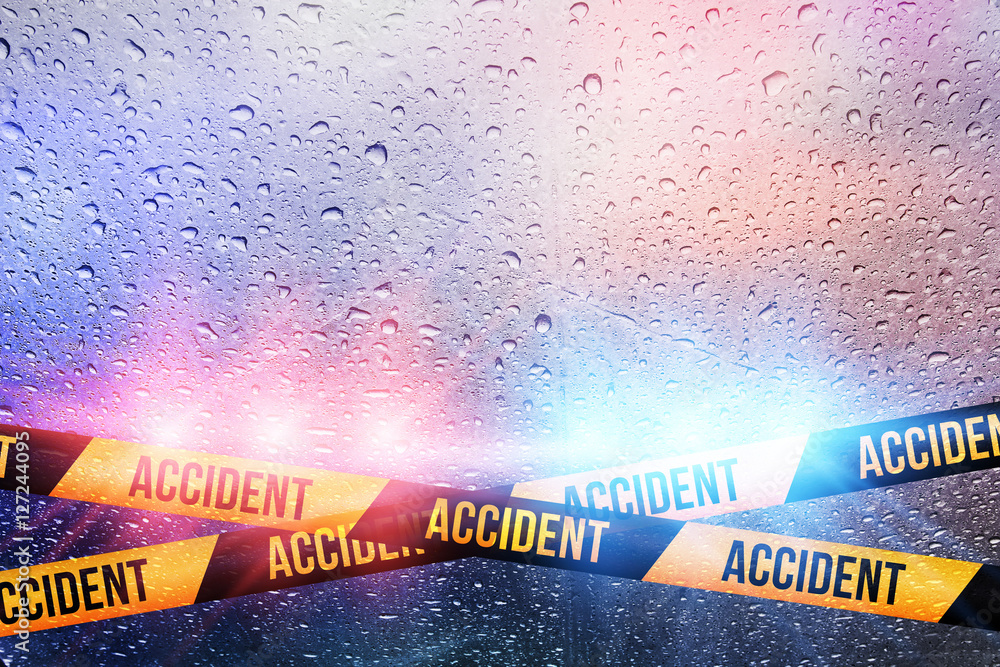 Police crime scene, rain background with police lights and accident ...