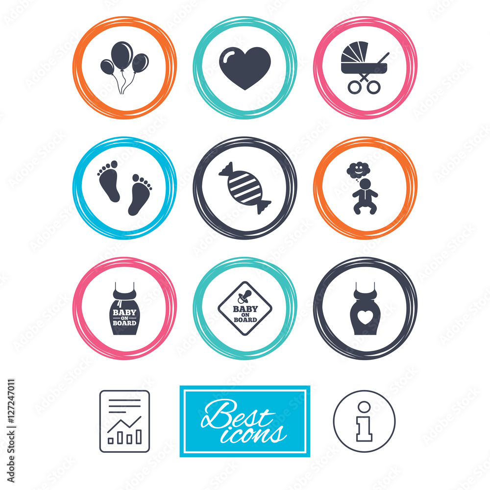 Pregnancy, maternity and baby care icons. Newborn, strollers and ...