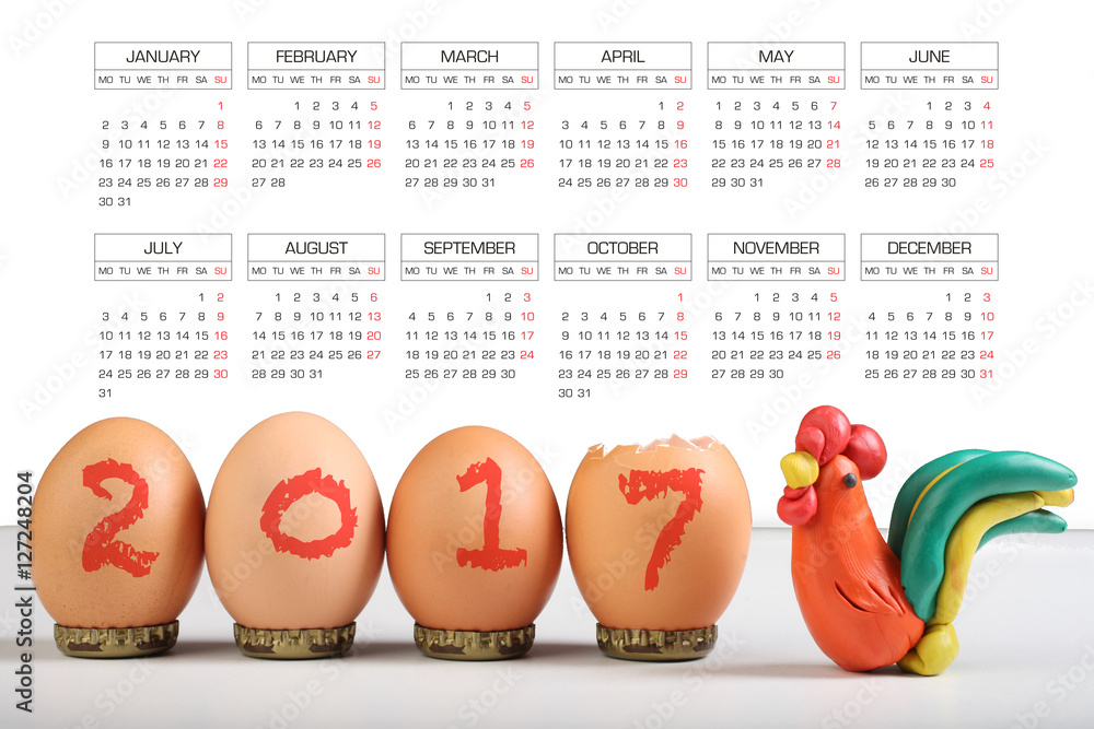 Calendar 2017 Year With Plasticine Cock Symbol Of Year Months And calendar-2017-year-with-plasticine-cock-symbol-of-year-months-and