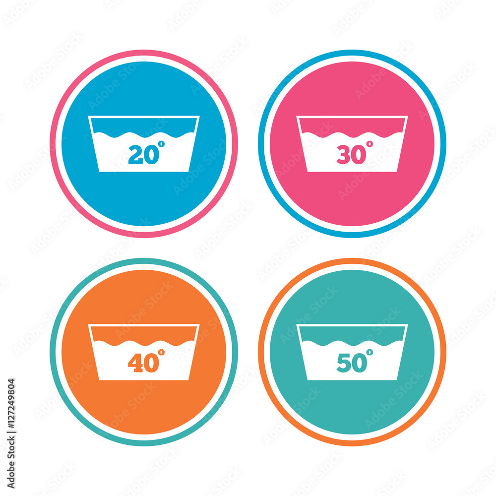Wash icons. Machine washable at 20, 30, 40 and 50 degrees symbols ...