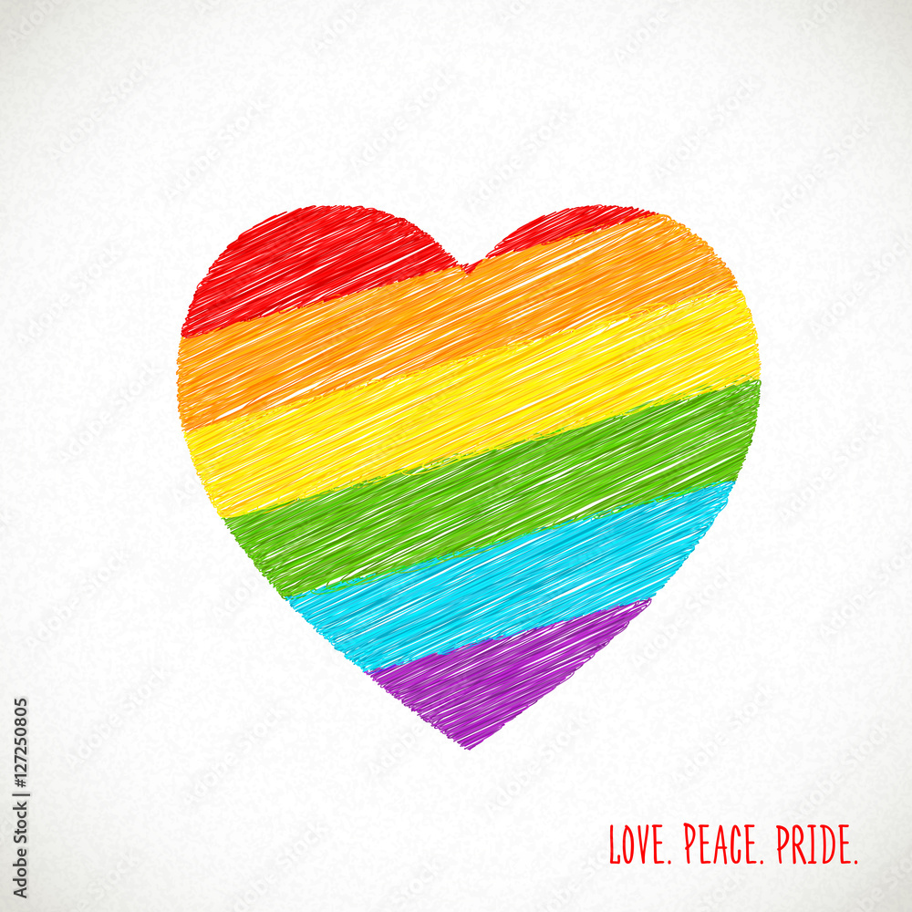 Rainbow heart. Sketch pencil drawing. LGBT flag, symbol gay culture ...