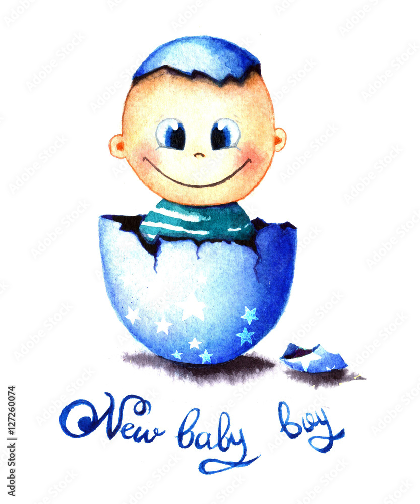 Funny little baby boy was born from an egg hatched. Newborn child ...