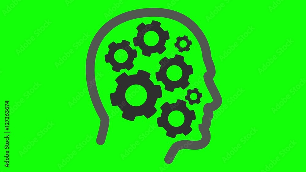 Cogs rotate inside human head. Brain Mechanics with spinning element ...