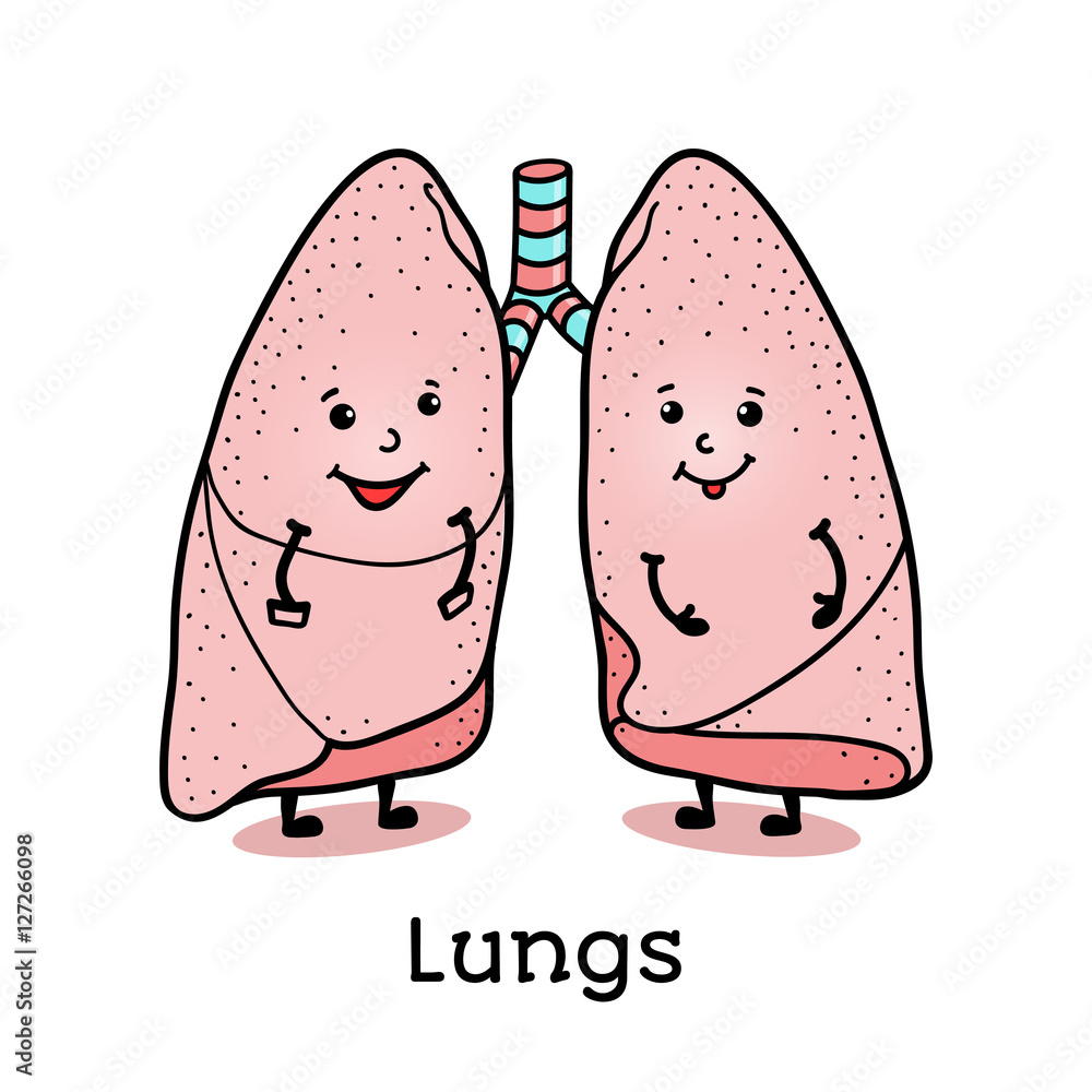 Vecteur Stock Cute and funny human lung characters, cartoon vector ...