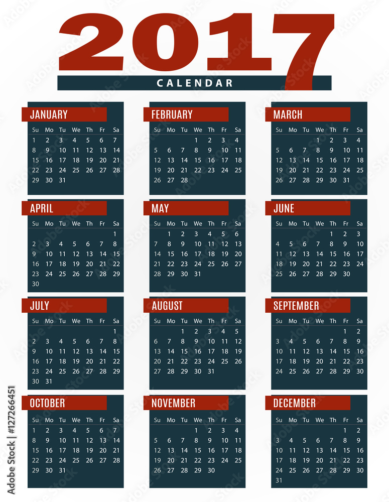 Simple 2017 calendar template for companies and private use Stock ...