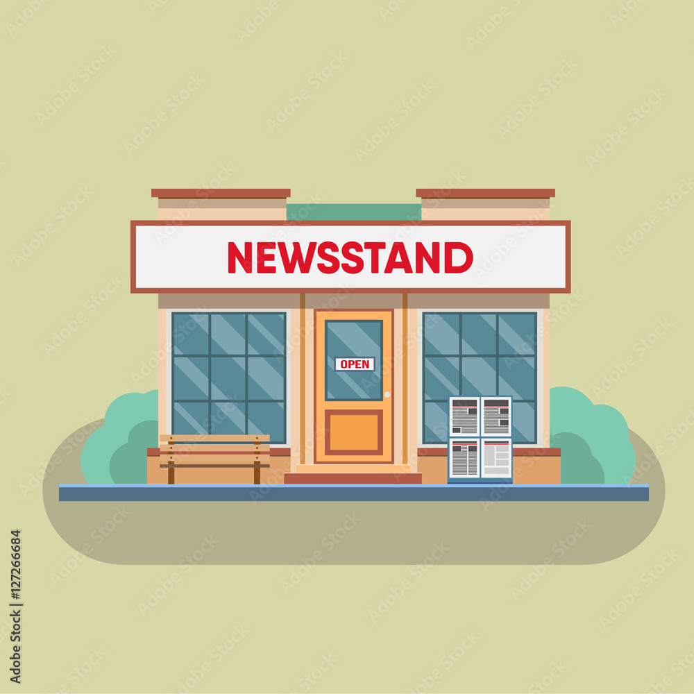 Newsstand selling newspapers and magazines. Stock Vector | Adobe Stock