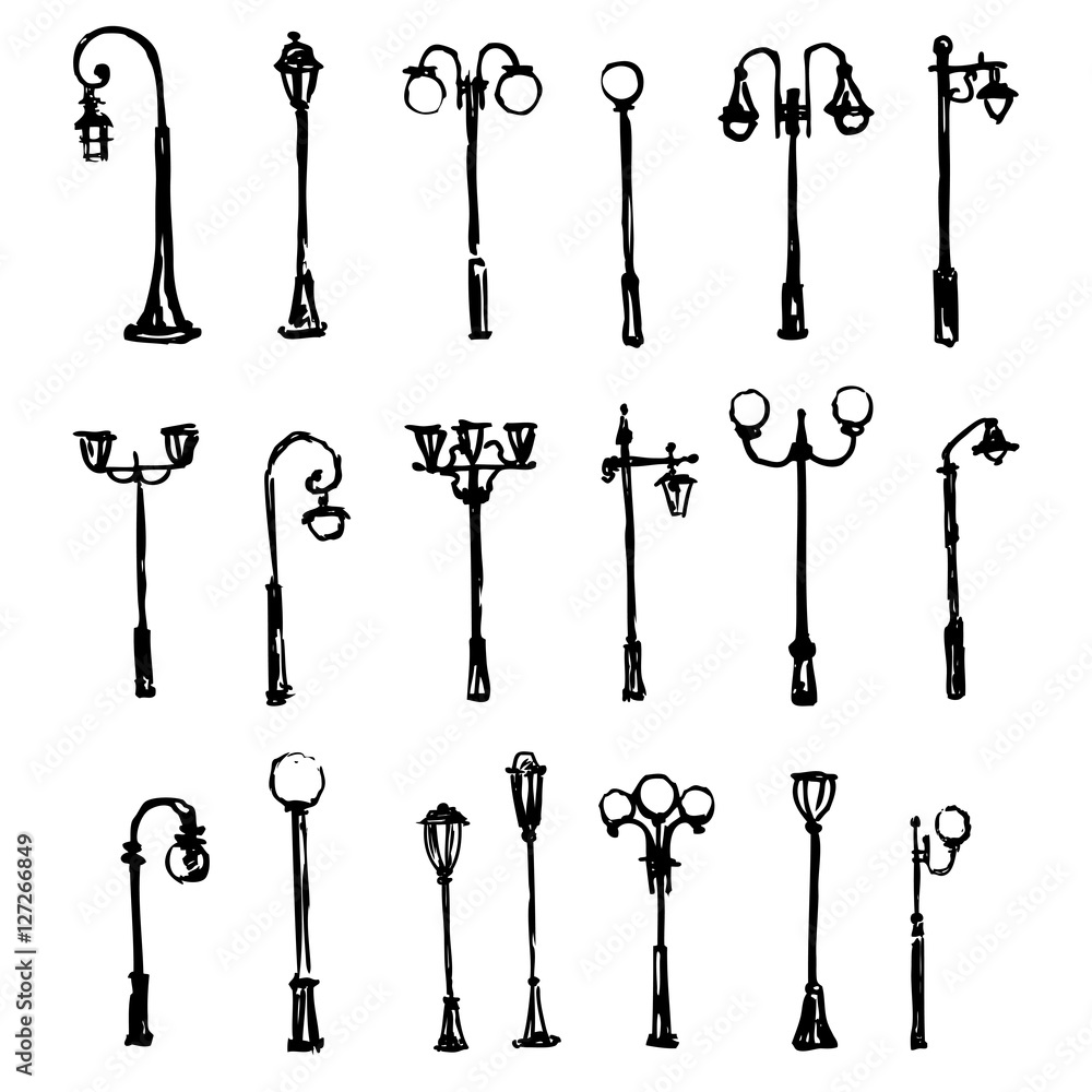 Street light hand drawn vector doodle sketch isolated on white ...