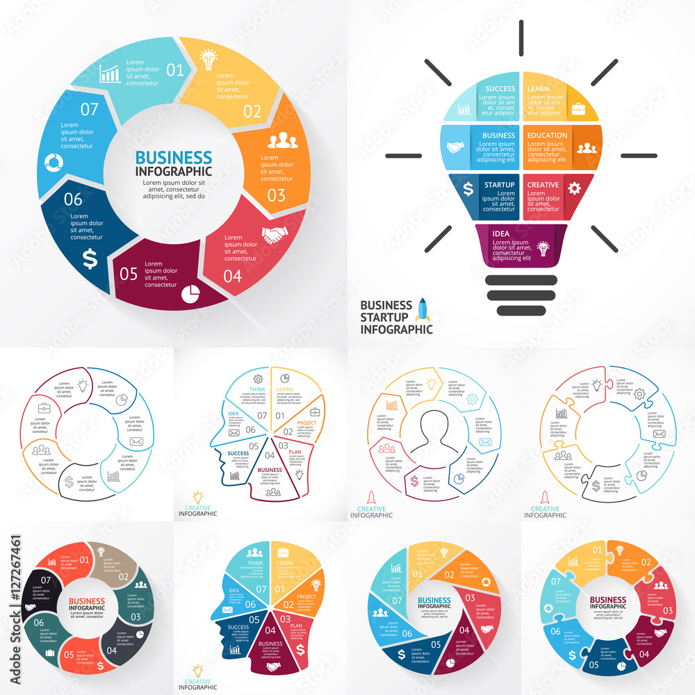 Vector circle infographic set. Business diagrams, arrows graphs, linear ...
