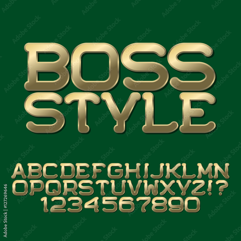Golden gradient letters and numbers. Respectable roundish font ...