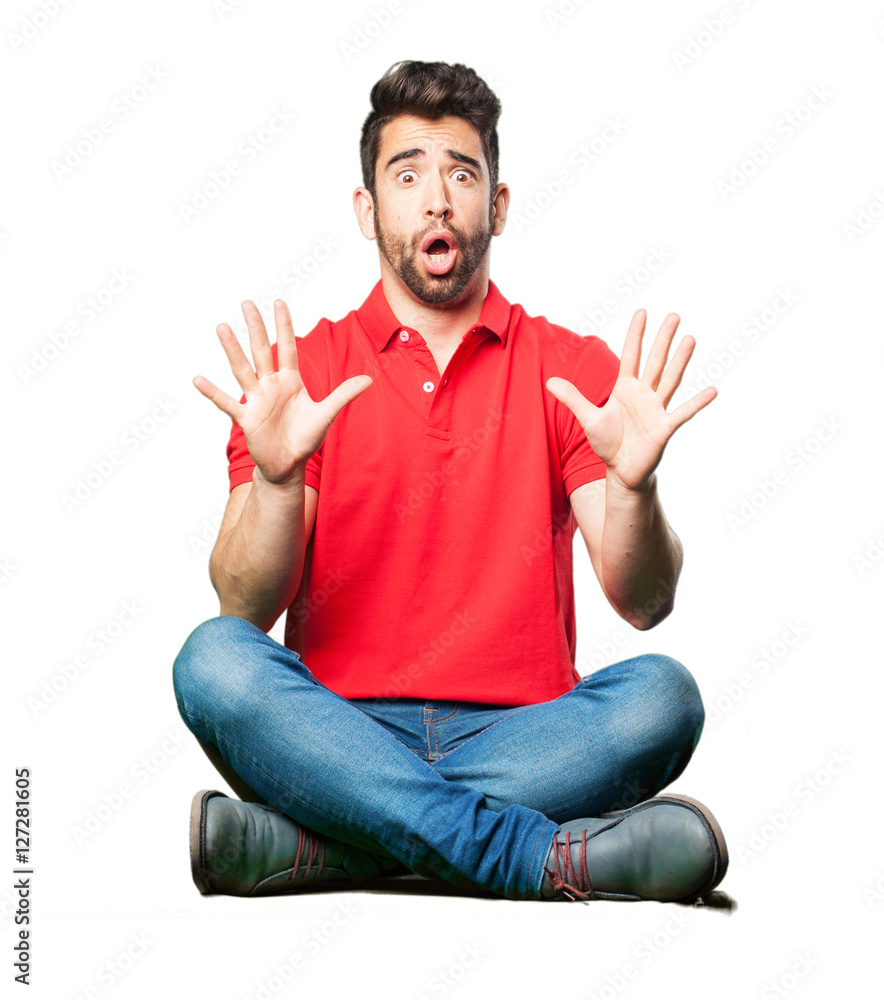 afraid man sitting Stock-Foto | Adobe Stock