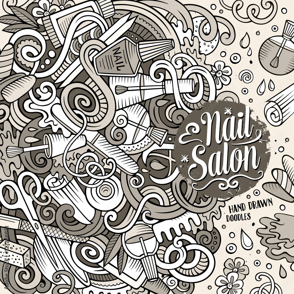 Cartoon doodles Nail salon frame design Stock Vector | Adobe Stock