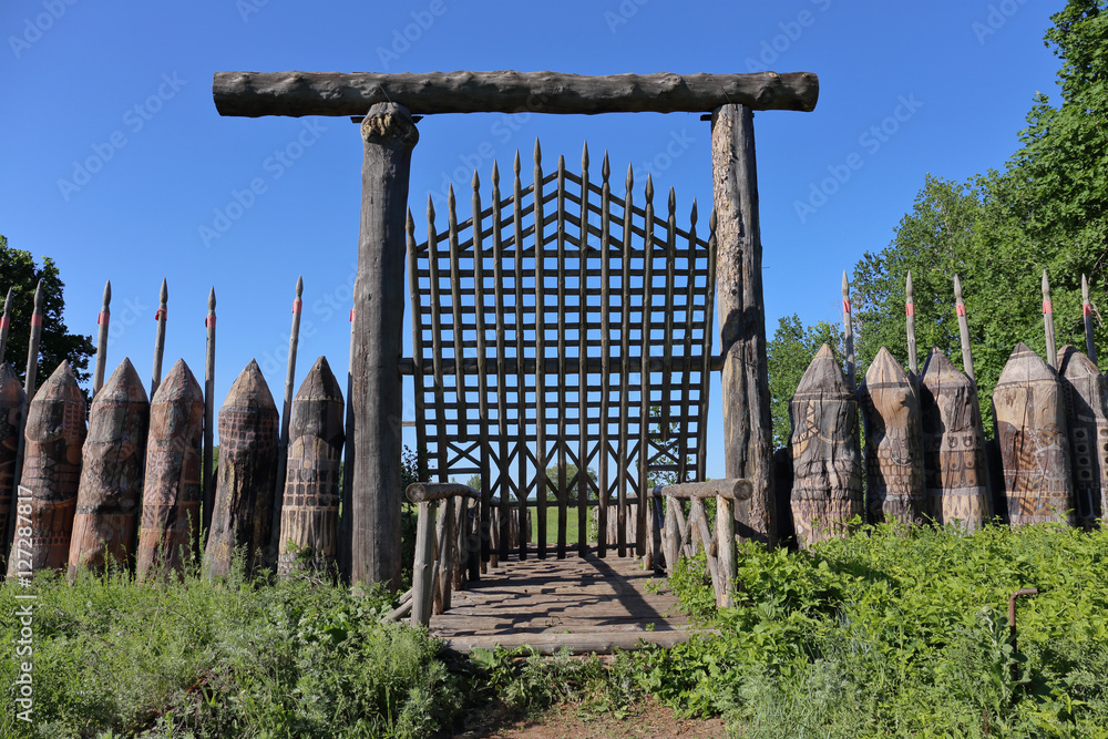 Old wooden fortification wall of the fort Stock Photo | Adobe Stock