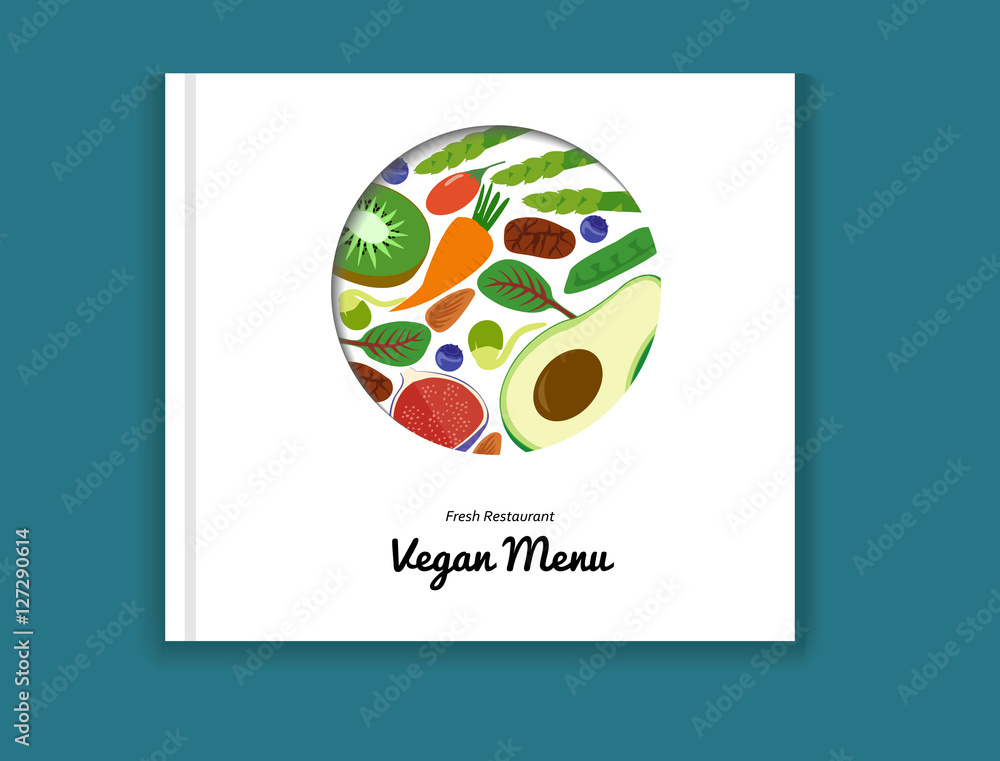 Eco food menu background. Bio organic farm vegan plant fruits. Vector ...