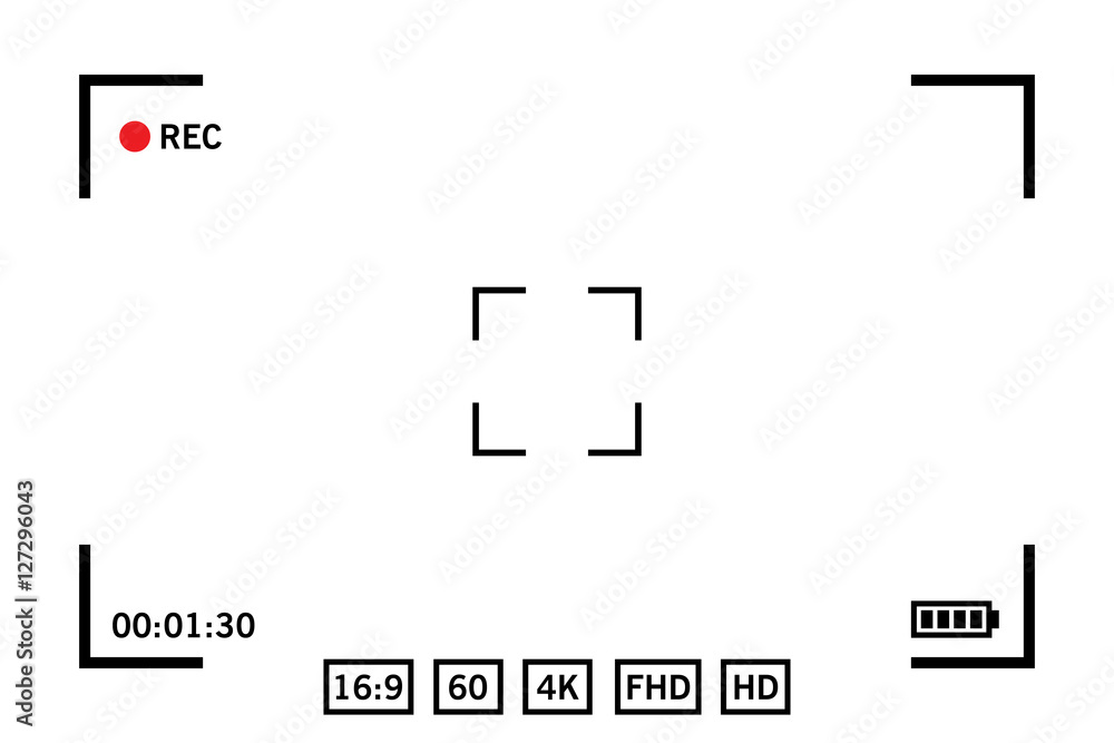 Modern digital video camera focusing screen isolated on white ...