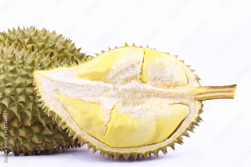 yellow durian mon thong and durian peeled is fruit plate tropical ...