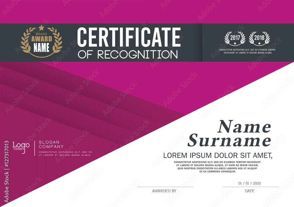 Certificate Frame Design Pink Template Stock Vector | Adobe Stock
