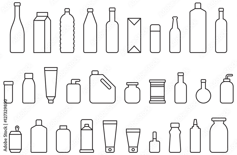 BOTTLES & CONTAINERS outline icons Stock Vector | Adobe Stock