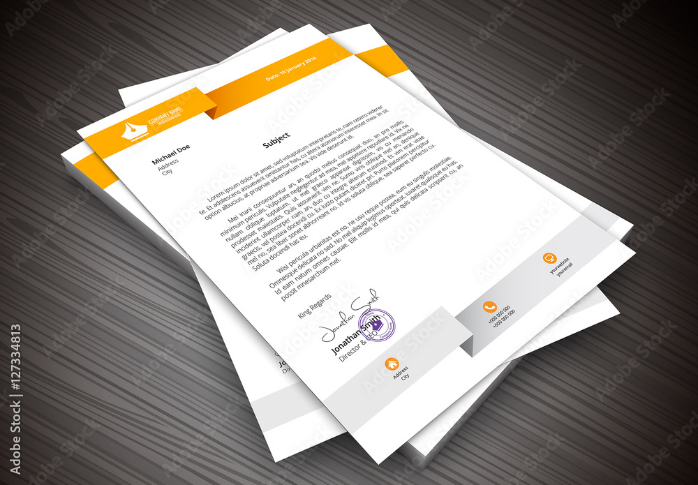 Orange Ribbon Header Element Letterhead Layout Stock Template | Adobe Stock