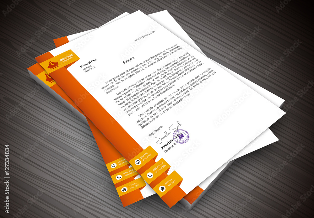 Orange Sidebar Element Letterhead Layout Stock Template | Adobe Stock