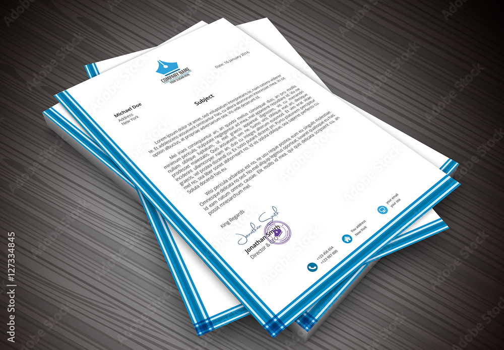 Striped Sidebar/Footer Element Letterhead Layout Stock Template | Adobe ...