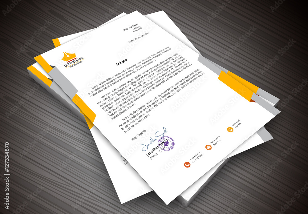 Orange and Gray Folded Sidebar Element Letterhead Layout Stock Template ...