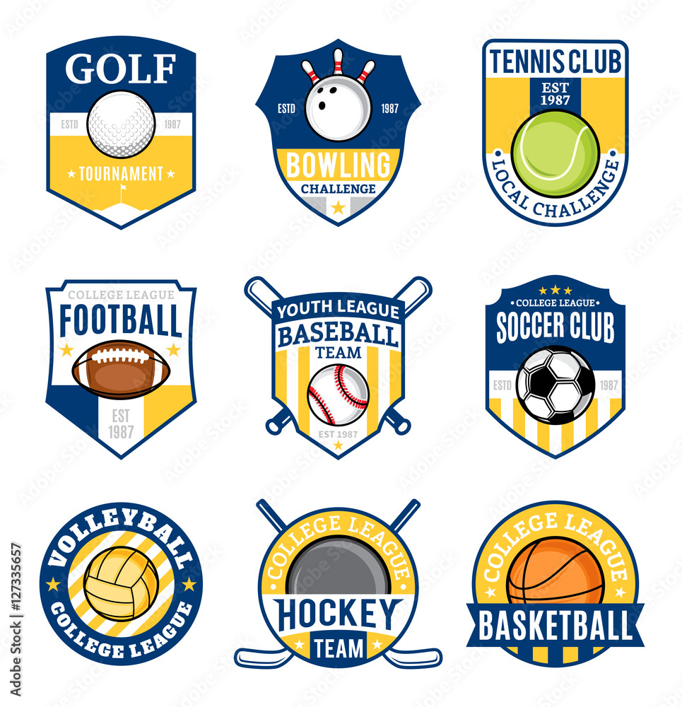 Set of sport team logo for nine sport disciplines Stock Vector | Adobe ...