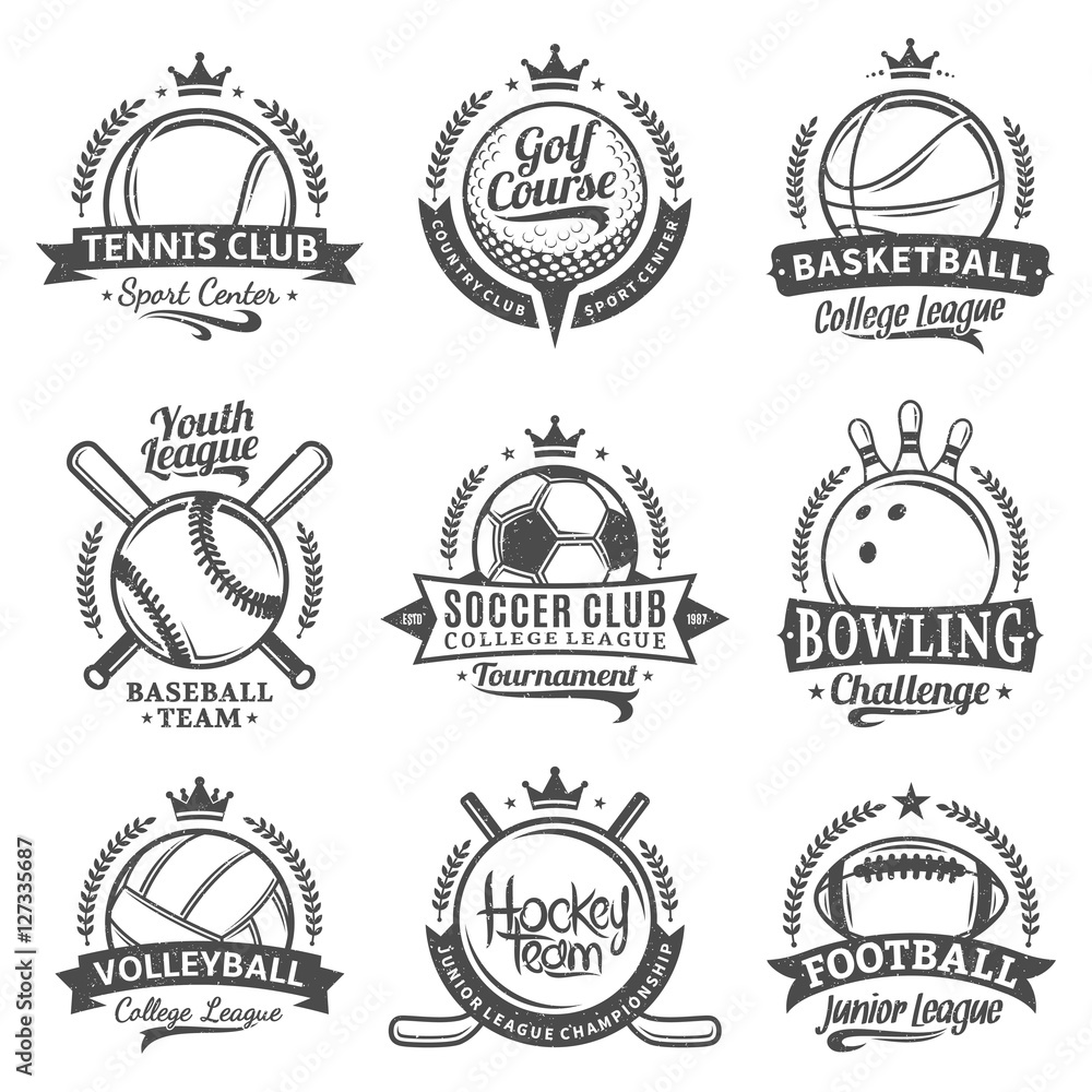 Set of vector retro styled sport emblems and labels Stock Vector ...