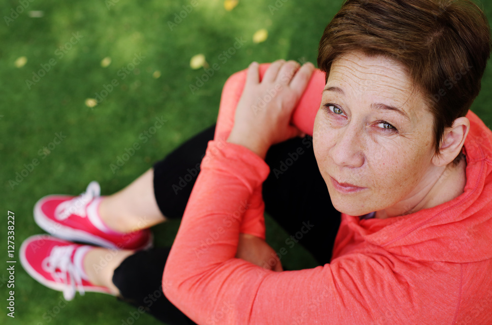 Portrait of beautiful 45 years old woman outdoors Stock Photo | Adobe Stock