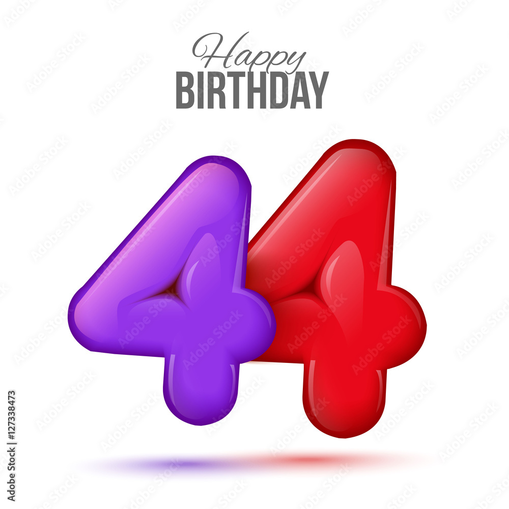 forty four birthday greeting card template with 3d shiny number forty ...