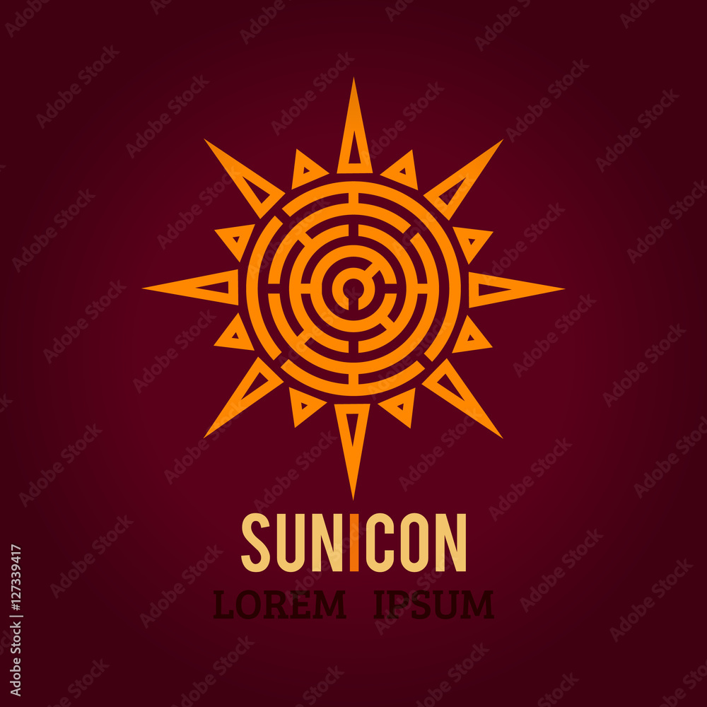 Tribal patterned ethnic Sun logo icon. Sunburst, beam, summer, nature ...