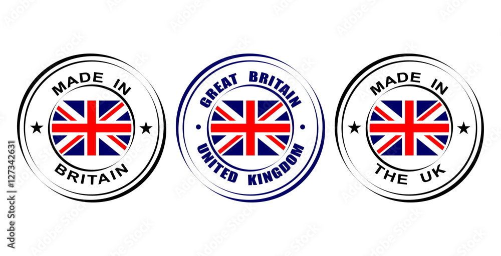 Round label "Made in Great Britain, United kingdom" with flag Stock ...