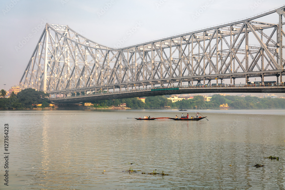 Historic Howrah bridge on river Ganges at Kolkata - the longest ...