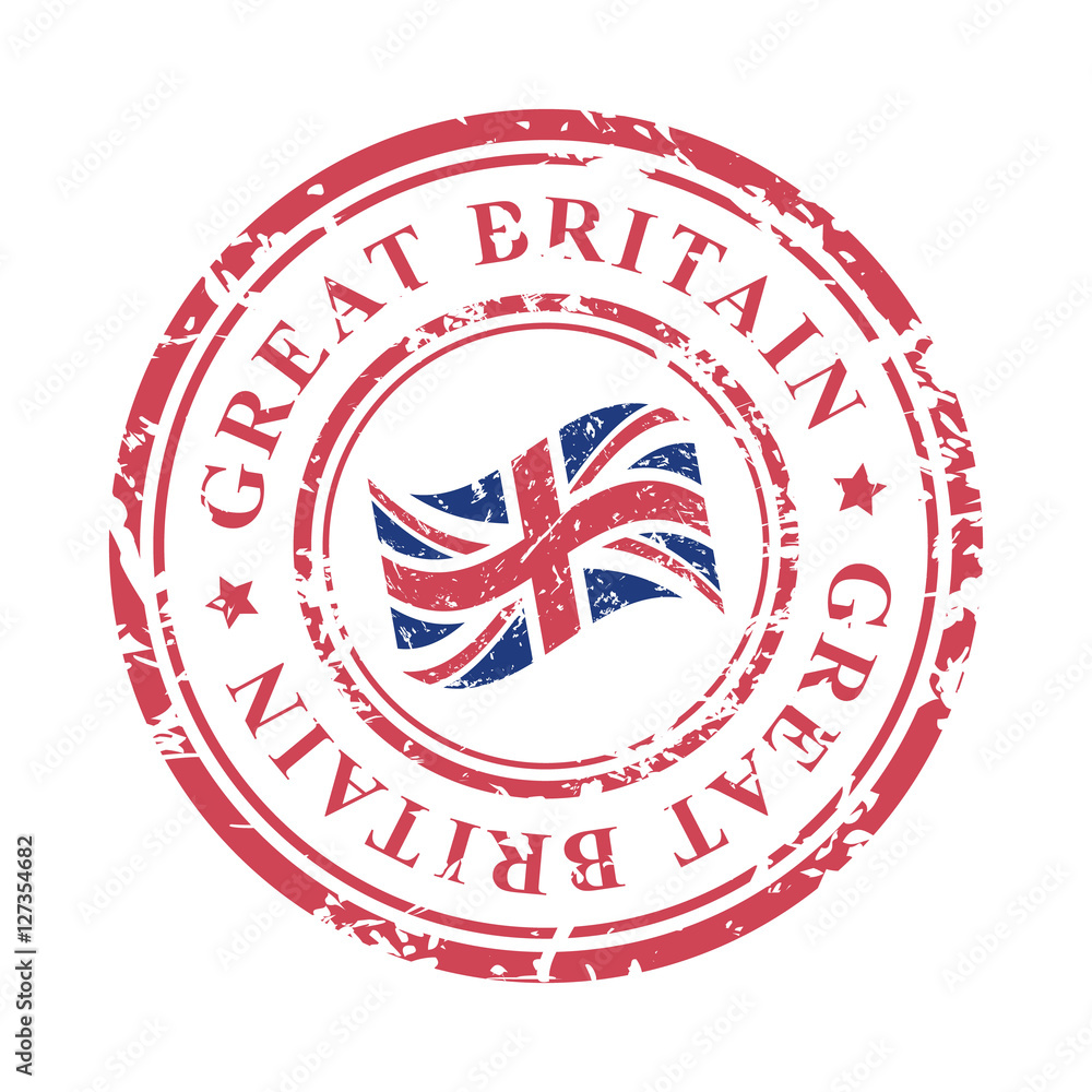 Great Britain grunge rubber stamp with British flag, isolated on white ...