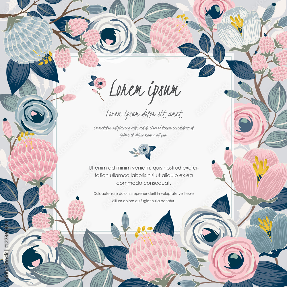 Vector illustration of a beautiful floral border with spring flowers ...