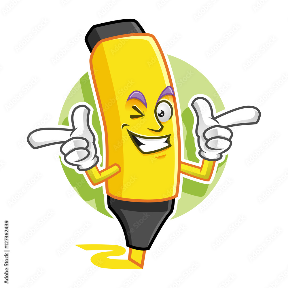 Funky smiling Highlighter mascot, Highlighter character, Marker cartoon ...