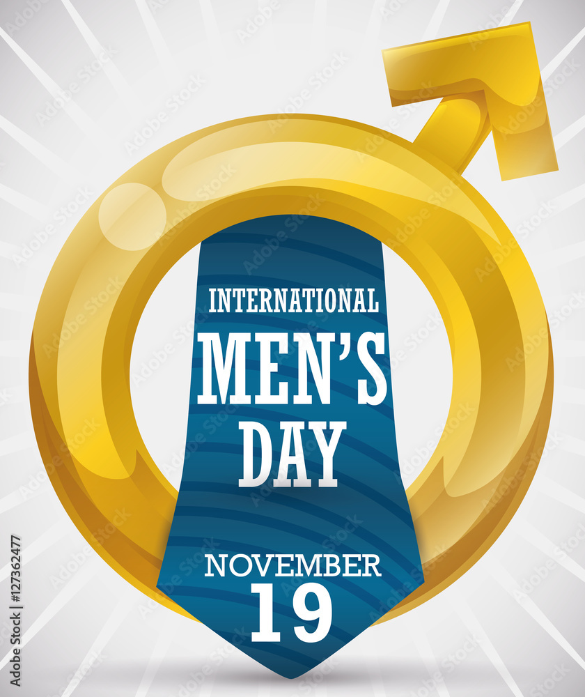 Golden Masculine Symbol and Tie Commemorating International Men's Day ...