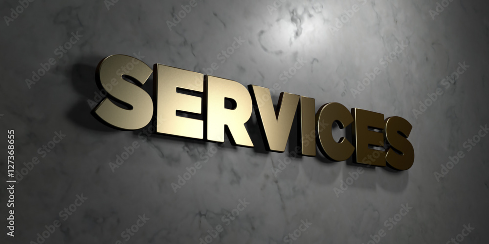 Services - Gold sign mounted on glossy marble wall - 3D rendered ...