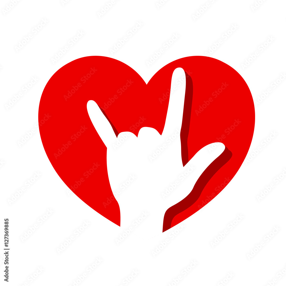 Hand in I love you sign with red heart, Vector Illustration isolated on ...